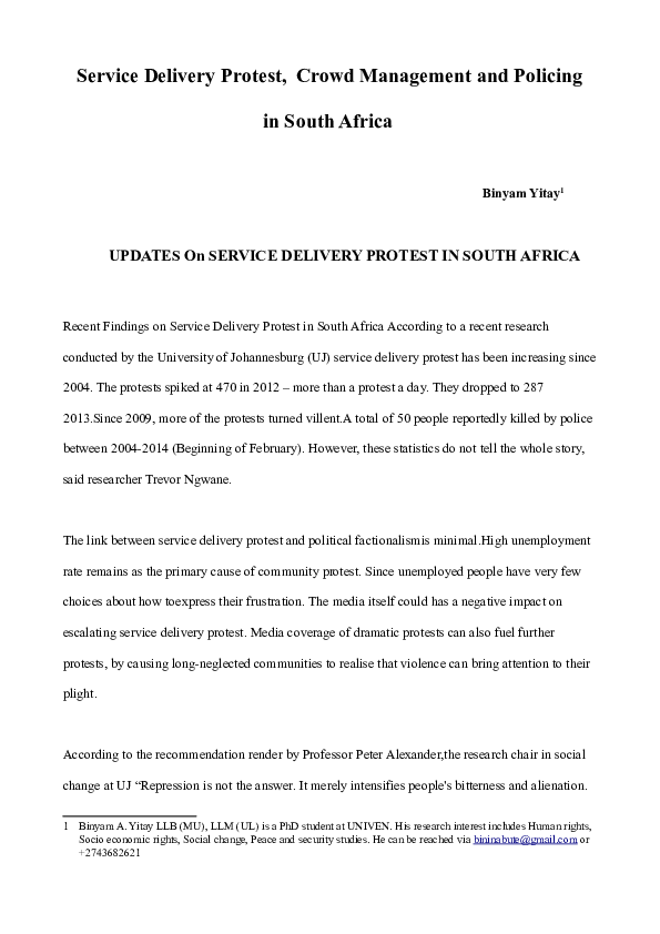 Service Delivery Protest, Crowd Management and Policing in South Africa ...