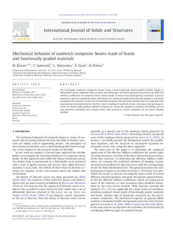 (PDF) Mechanical behavior of sandwich composite beams made of foams and functionally graded ...