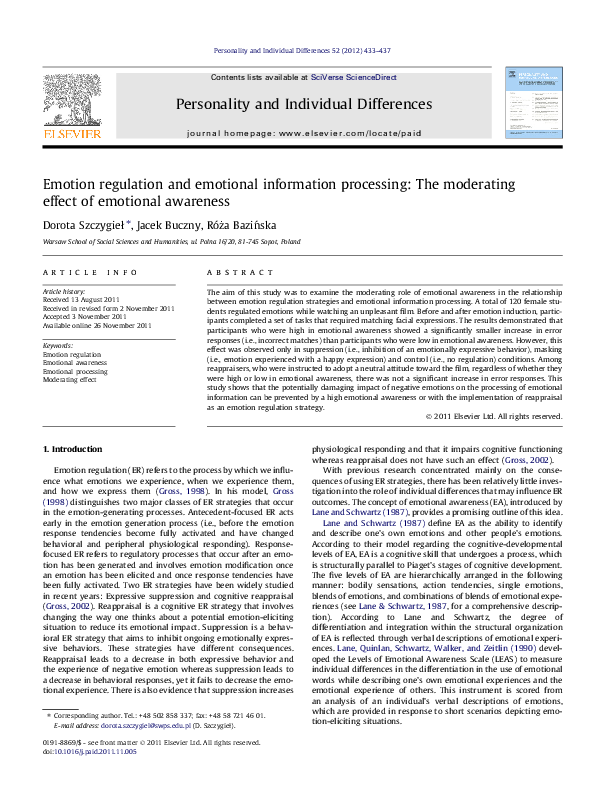 (PDF) Emotion regulation and emotional information processing: The ...