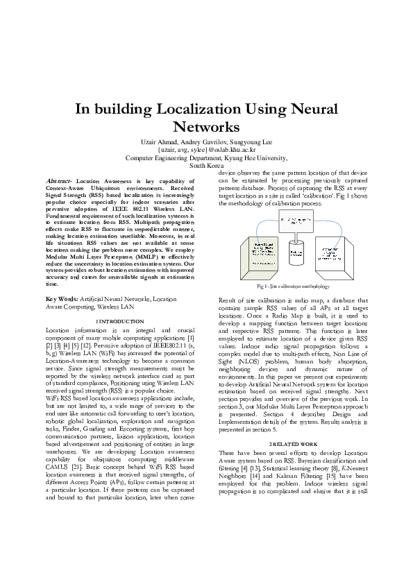 (PDF) In-building Localization using Neural Networks
