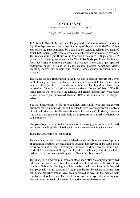 (PDF) DISCOURSE: A SAGE International Dialogue, Islands, Rivals and the ...