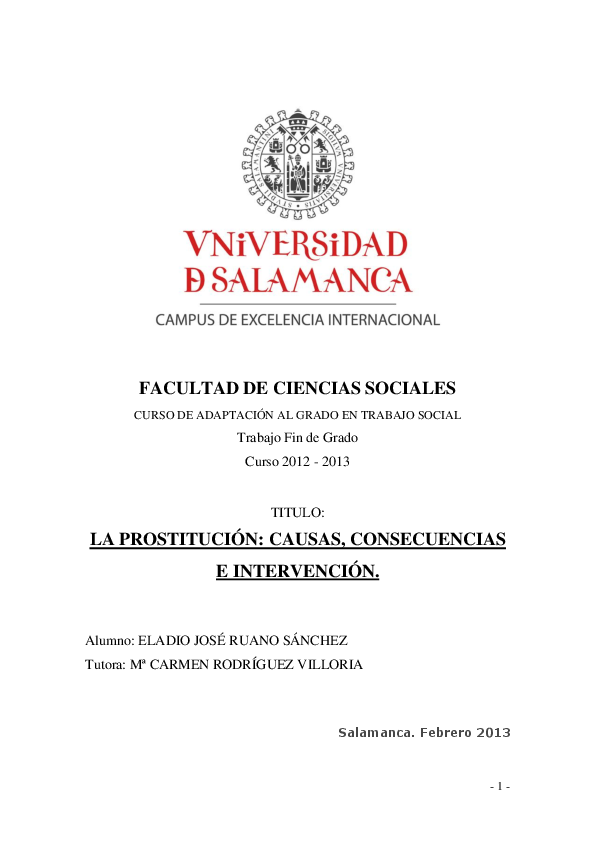 Pdf Ruano Eladio La Prostitución Causas Consecuencias E Intervención