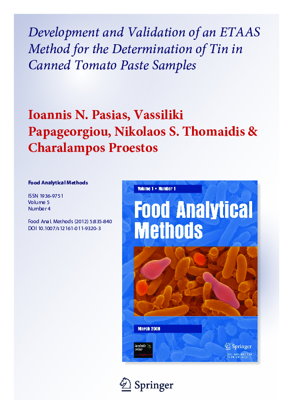 (PDF) Development and validation of an ETAAS method for the determination of tin in canned ...