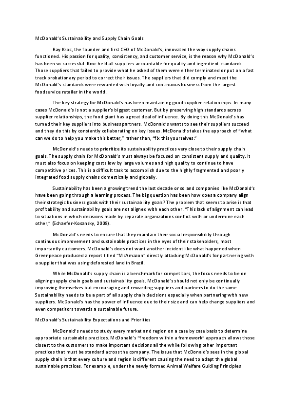 (DOC) McDonald's Sustainability and Supply Chain Goals Ray Kroc | Billi ...
