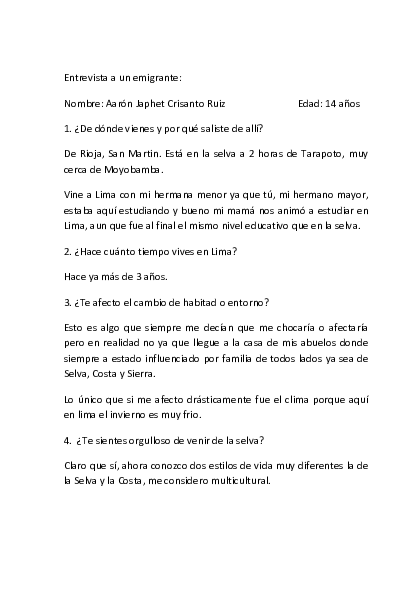 (DOC) Entrevista a un emigrante