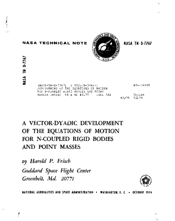 (PDF) A VECTOR-DYADIC DEVELOPMENT OF THE EQUATIONS OF MOTION FOR N ...