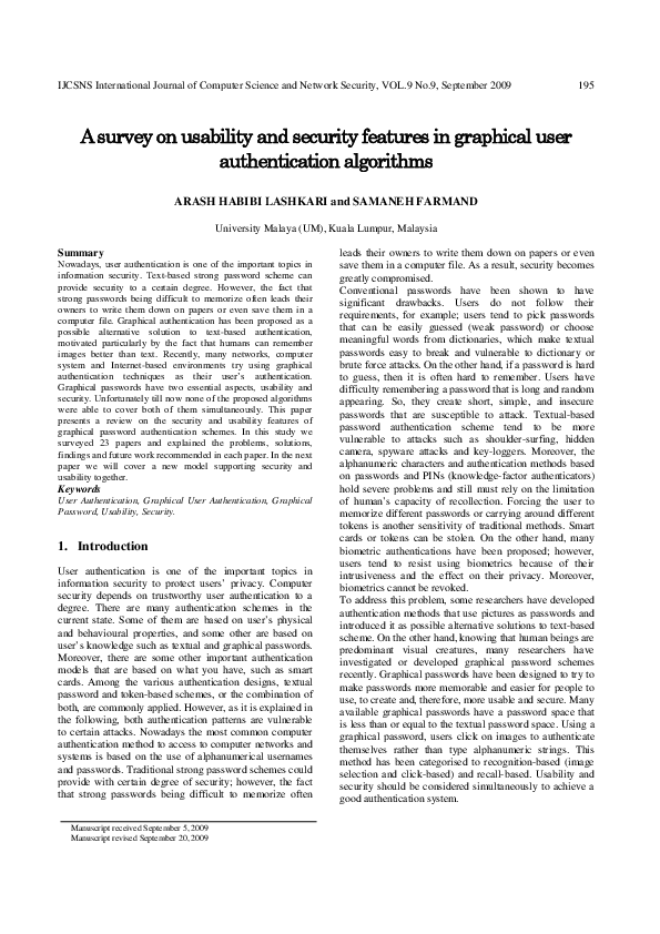 Pdf A Survey On Usability And Security Features In Graphical User Authentication Algorithms 5030