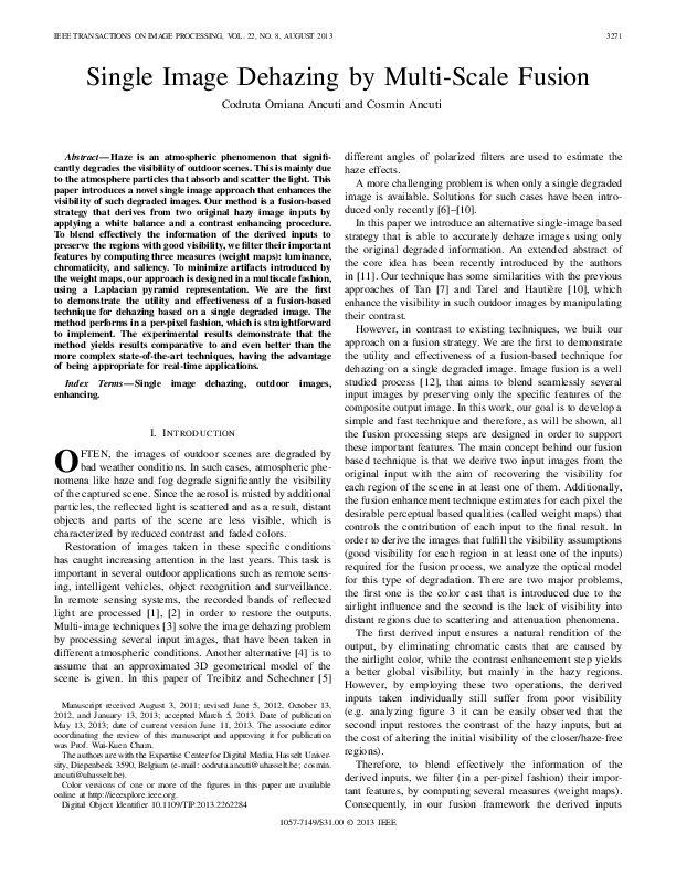 (PDF) Single Image Dehazing by Multi-Scale Fusion