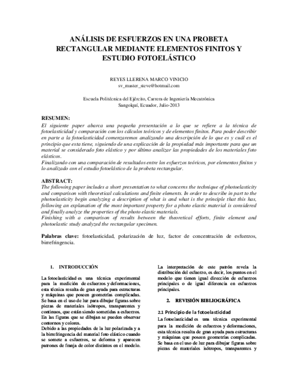 (PDF) ANÁLISIS DE ESFUERZOS EN UNA PROBETA RECTANGULAR MEDIANTE ...