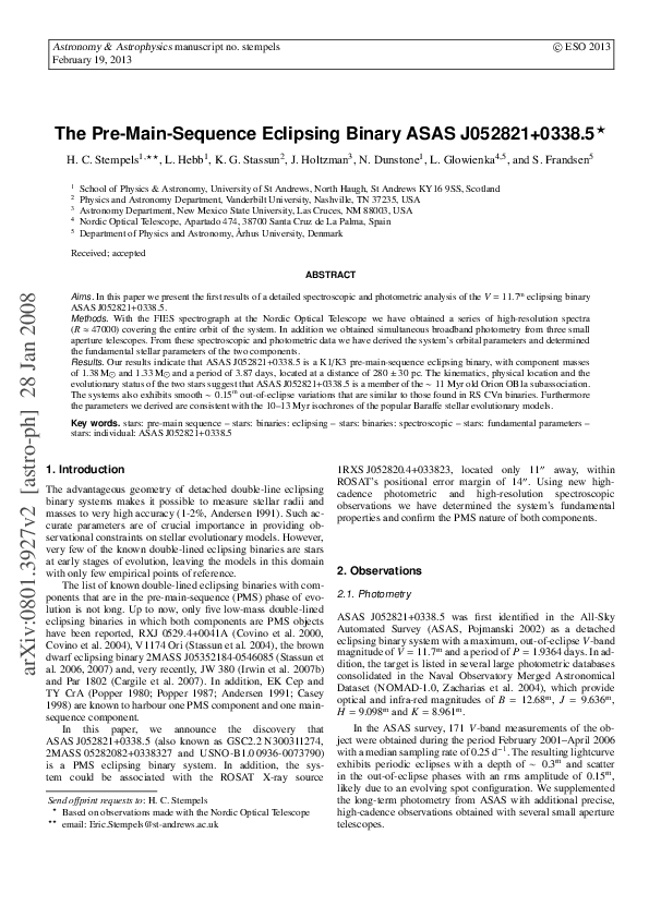 (PDF) The pre-main-sequence eclipsing binary ASAS J052821+0338.5