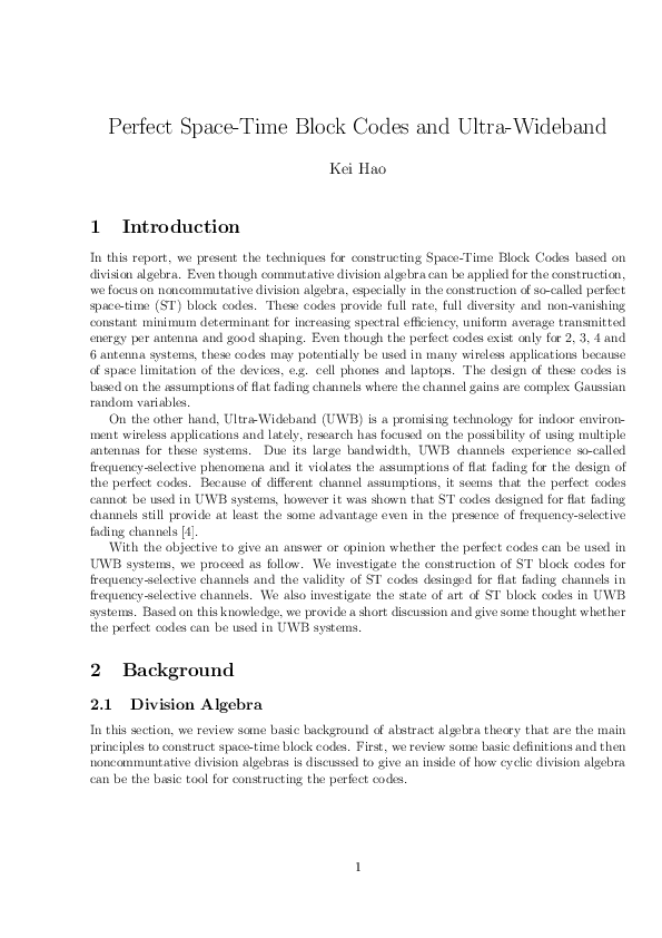 (PDF) Perfect Space-Time Block Codes and Ultra-Wideband