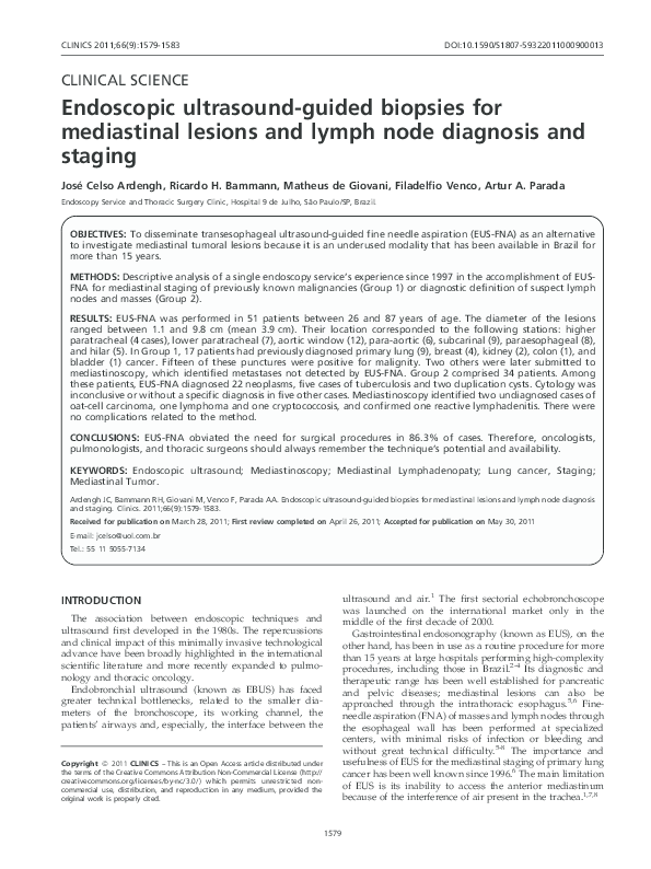 (PDF) Endoscopic ultrasound-guided biopsies for mediastinal lesions and lymph node diagnosis and ...