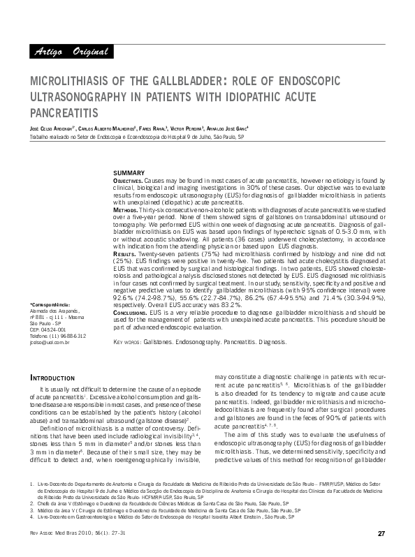 (PDF) Microlithiasis of the gallbladder: Role of endoscopic ...