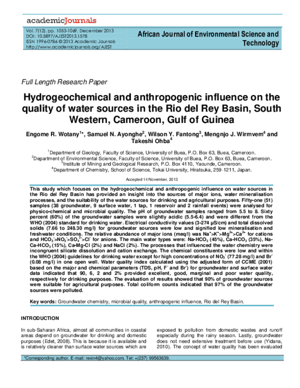 (PDF) Hydrogeochemical and anthropogenic influence on the quality of ...