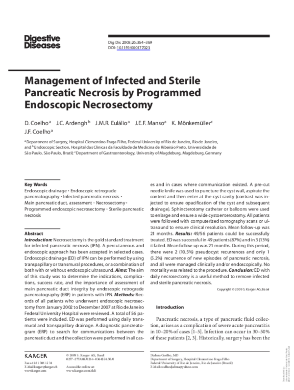 (PDF) Management of Infected and Sterile Pancreatic Necrosis by ...