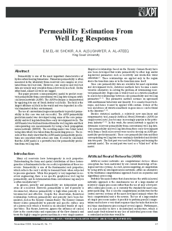 (PDF) Permeability Estimation From Well Log Responses