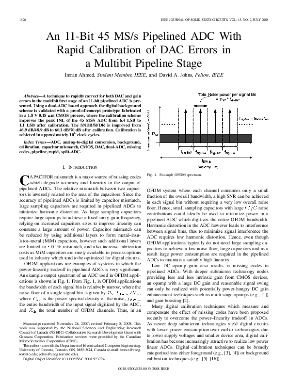 Pdf An 11bit 45 Mss Pipelined Adc With Rapid Calibration Of Dac Errors In A Multibit Pipeline