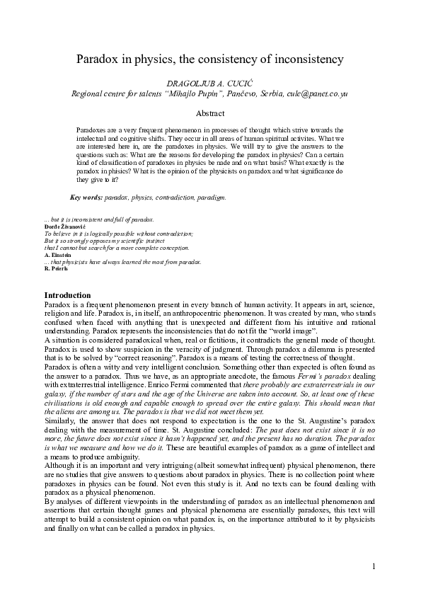 (PDF) Paradox in Physics, the consistency of inconsistecy