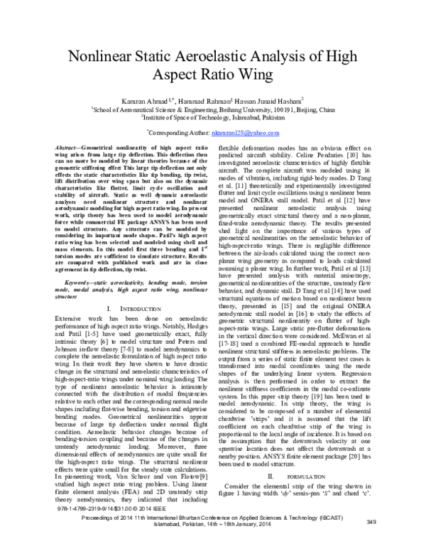 Pdf Nonlinear Static Aeroelastic Analysis Of High Aspect Ratio Wing
