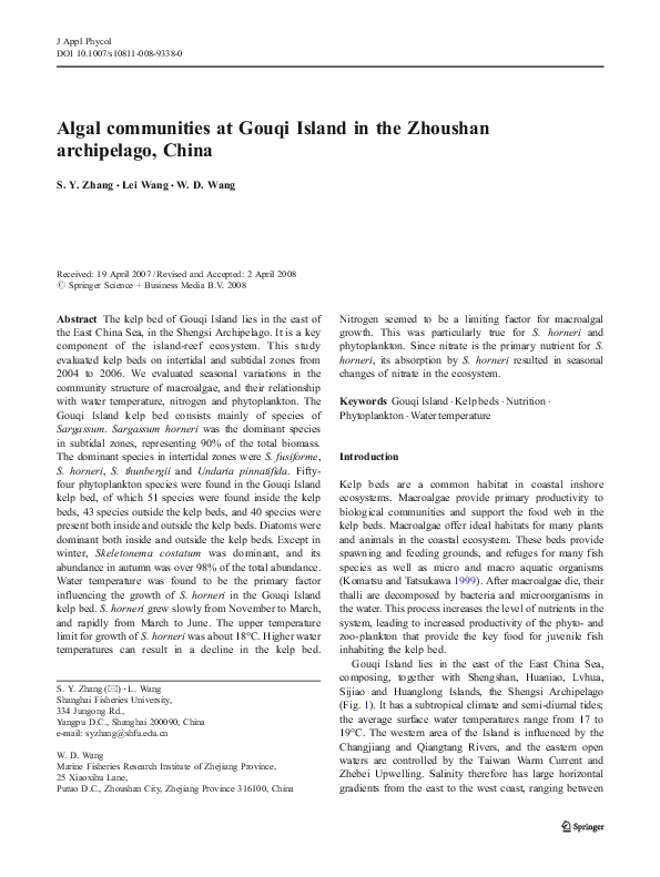 (PDF) Algal communities at Gouqi Island in the Zhoushan archipelago, China