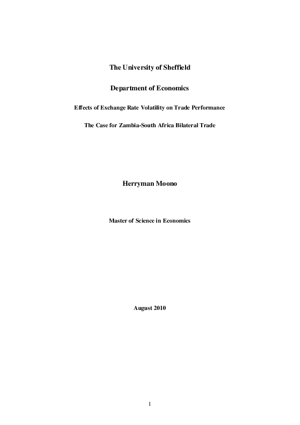 (PDF) Effects of Exchange Rate Volatility on Zambian Trade Performance