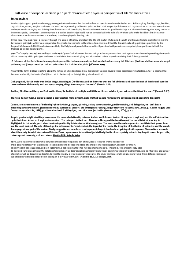 (DOC) Introduction of despotic leadership