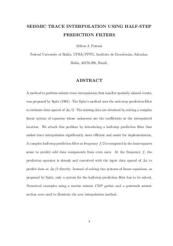 (PDF) Seismic trace interpolation using half-step prediction filters