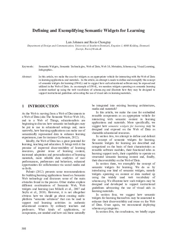 (PDF) Defining and Exemplifying Semantic Widgets for Learning