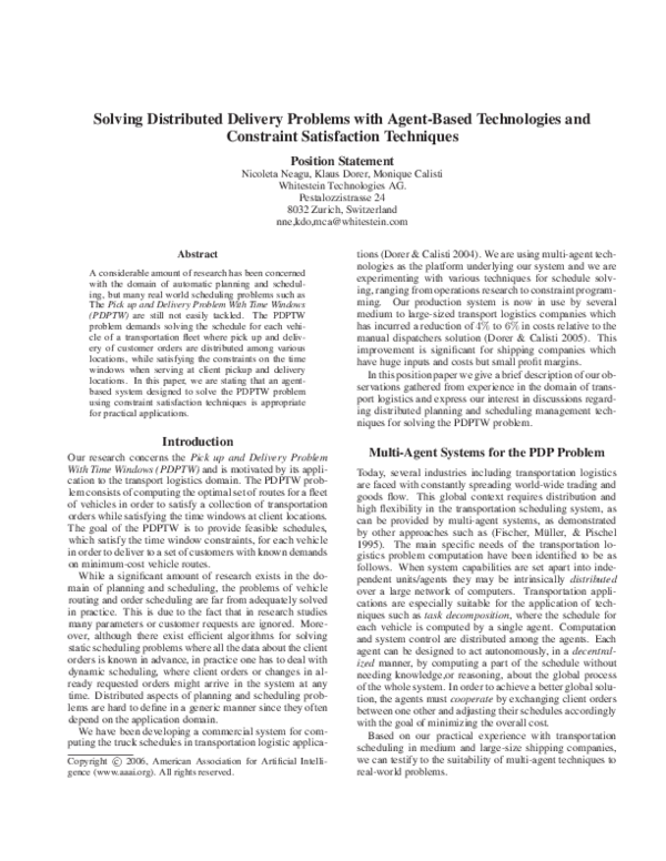 Pdf Solving Distributed Delivery Problems With Agent Based Technologies And Constraint 1335