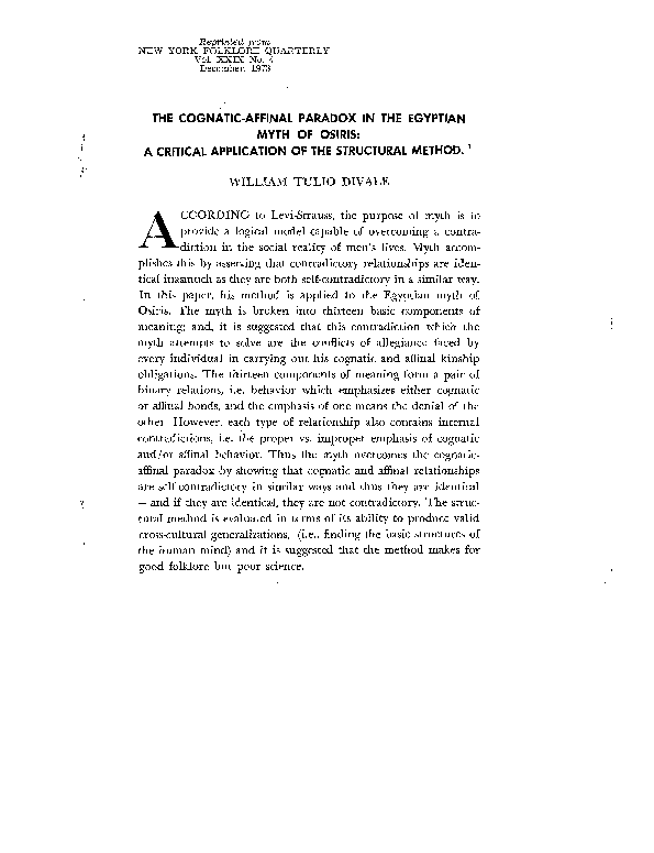 (PDF) The Cognatic-Affinal Paradox in the Egyptian Myth of Osiris - A ...
