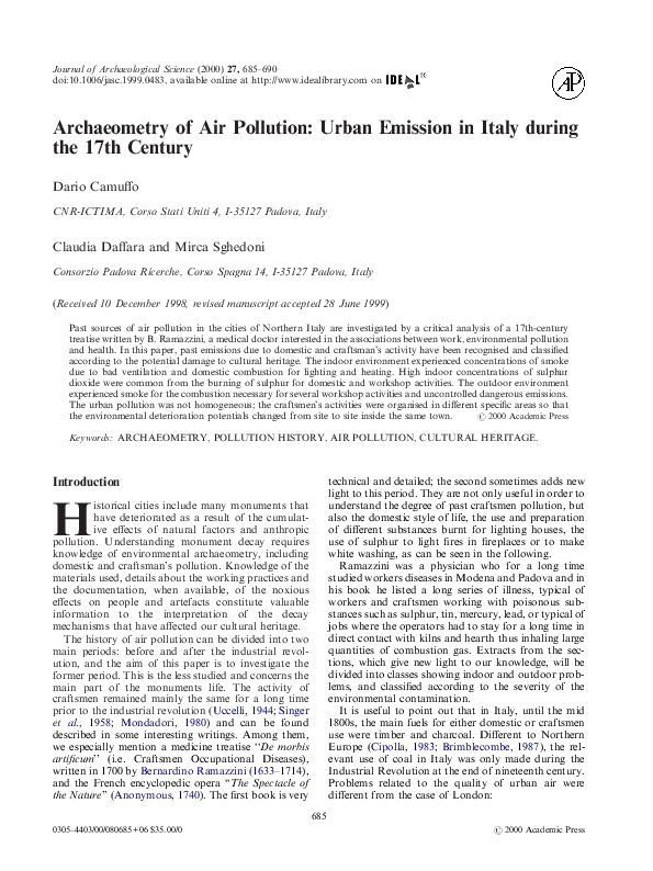 (PDF) Archaeometry of Air Pollution: Urban Emission in Italy during the ...