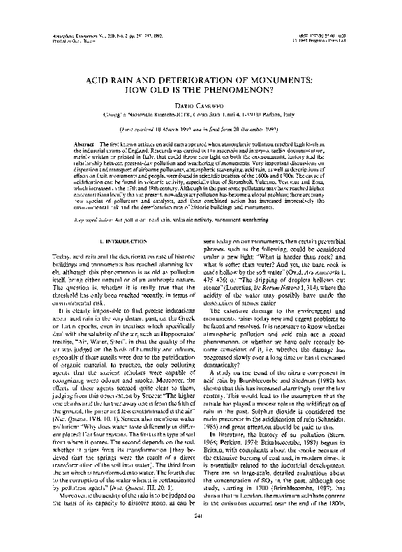 (PDF) ACID RAIN AND DETERIORATION OF MONUMENTS: HOW OLD IS THE PHENOMENON?