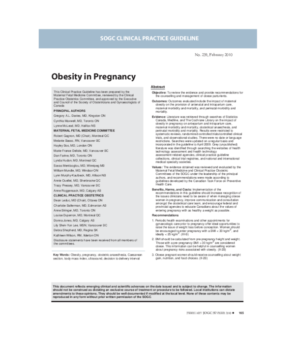 (PDF) Obesity in Pregnancy SOGC