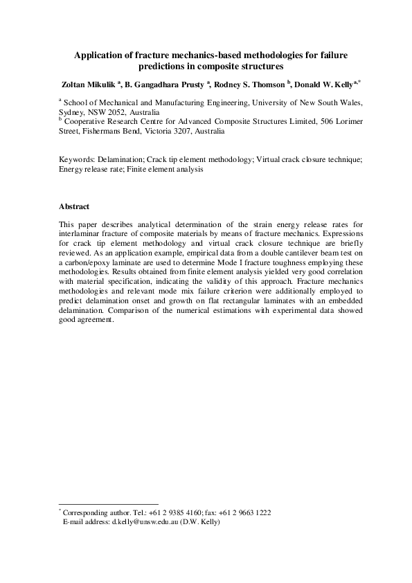 (PDF) Application of fracture mechanics-based methodologies for failure predictions in composite ...
