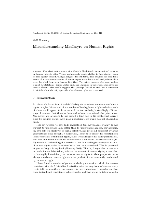 (PDF) Misunderstanding MacIntyre on human rights