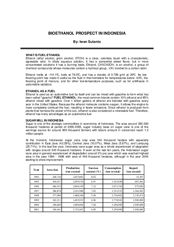 (PDF) BIOETHANOL PROSPECT IN INDONESIA