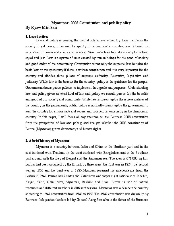 (DOC) Myanmar, 2008 Constitution and Public policy