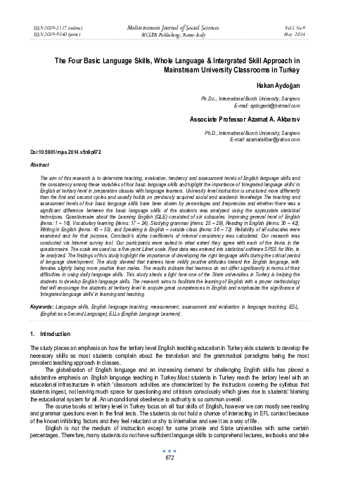 (PDF) The Four Basic Language Skills, Whole Language & Intergrated ...