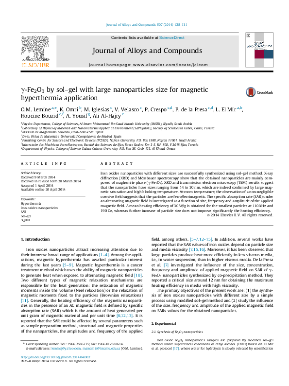 (PDF) Fe2O3 by sol-gel with large nanoparticles size for magnetic hyperthermia application