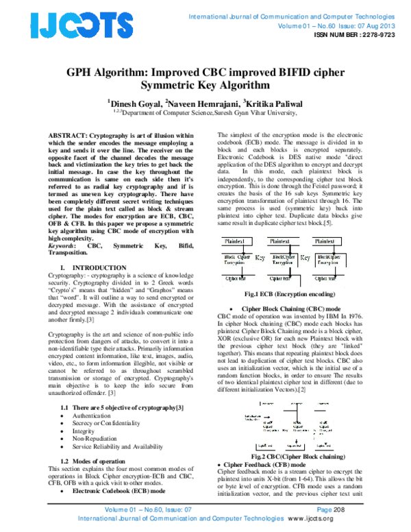 Pdf Gph Algorithm Improved Cbc Improved Bifid Cipher Symmetric Key