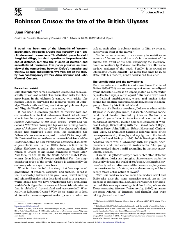 (PDF) Robinson Crusoe: the fate of the British Ulysses