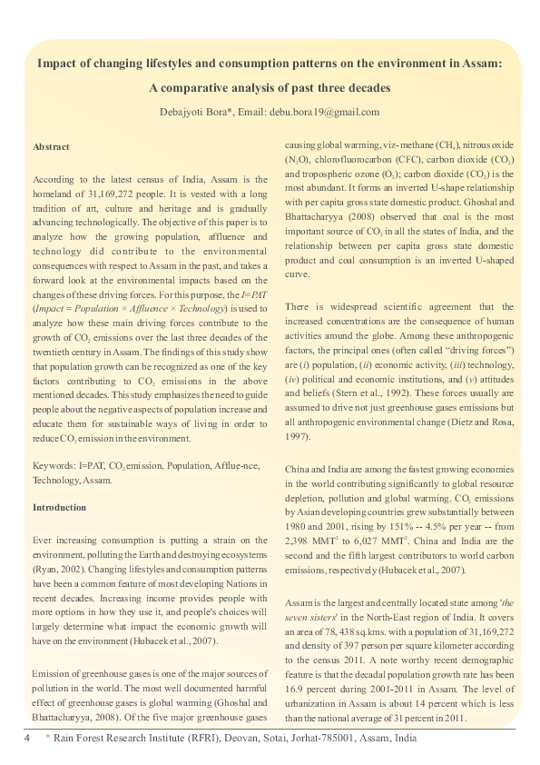 (PDF) Impact of changing lifestyles and consumption patterns on the ...