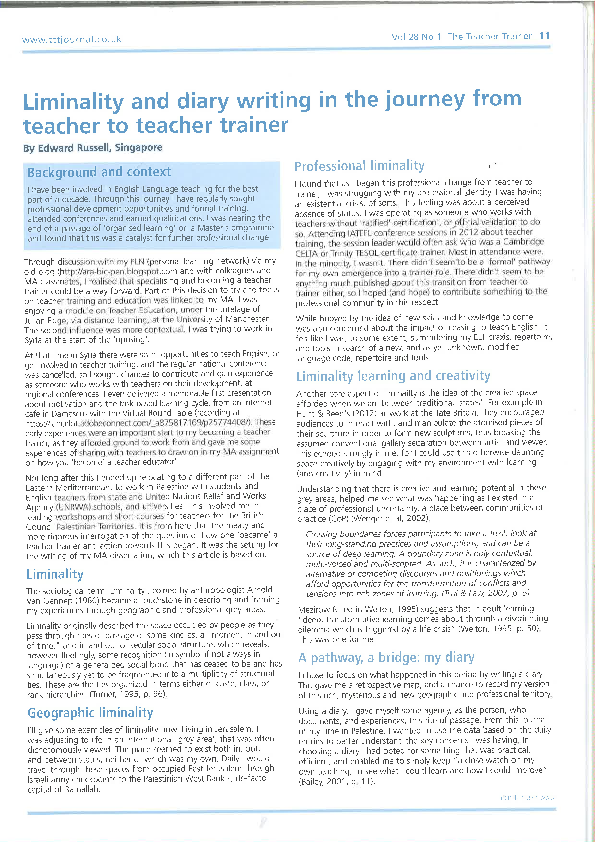 (PDF) Liminality and diary writing in the journey from teacher to ...