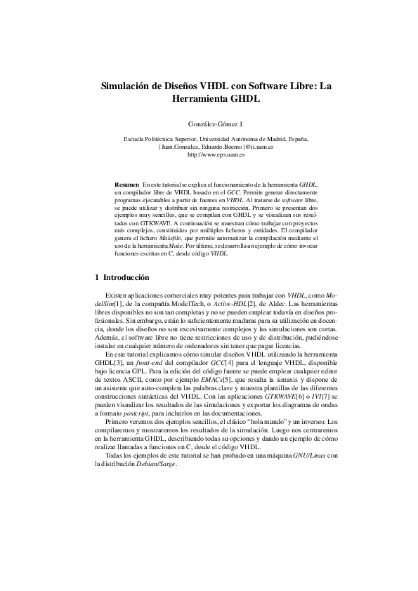 (PDF) Simulación de Diseños VHDL con Software Libre: La Herramienta GHDL