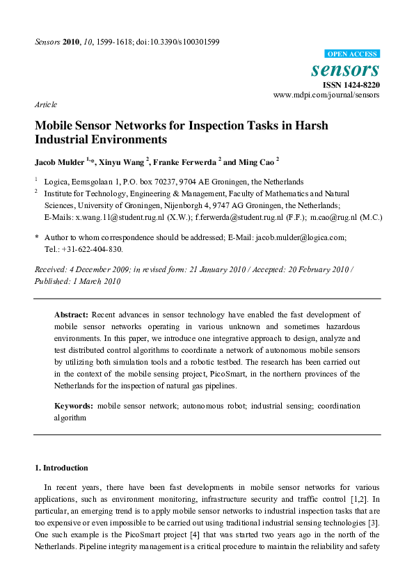 (PDF) Mobile Sensor Networks for Inspection Tasks in Harsh Industrial Environments
