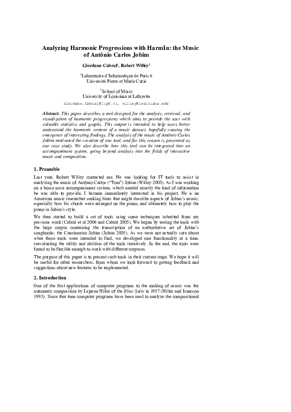 (PDF) Analyzing Harmonic Progressions with HarmIn: the Music of Antônio ...