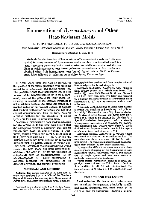 (PDF) Enumeration of Byssochlamys and Other Heat-Resistant Molds'