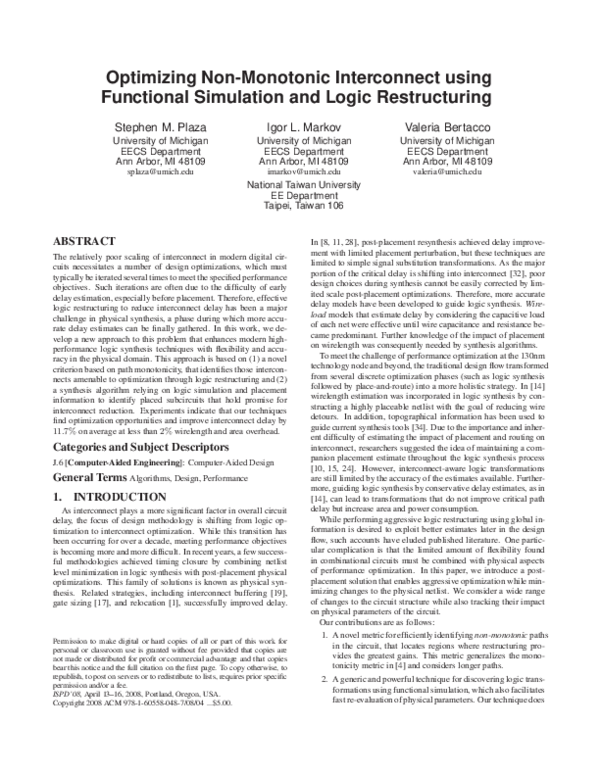 Pdf Optimizing Non Monotonic Interconnect Using Functional Simulation And Logic Restructuring 0211