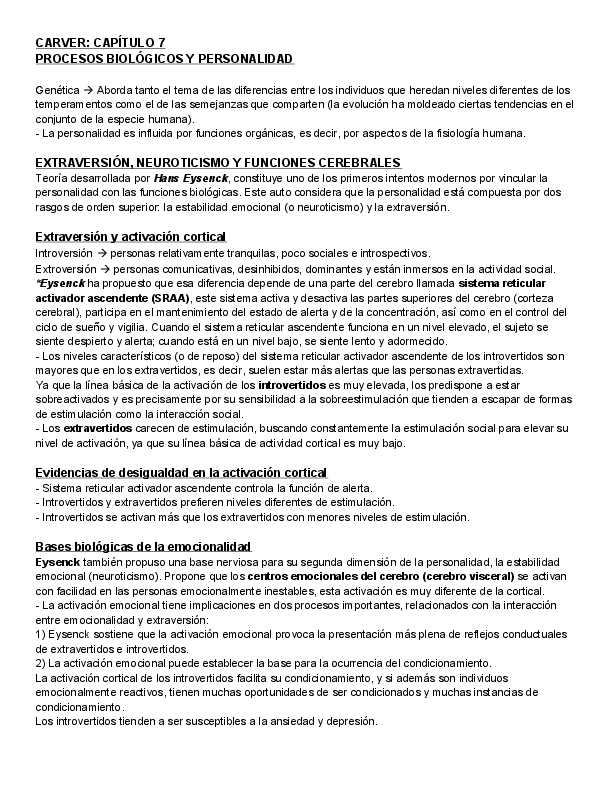 (DOC) CARVER: CAPÍTULO 7 PROCESOS BIOLÓGICOS Y PERSONALIDAD
