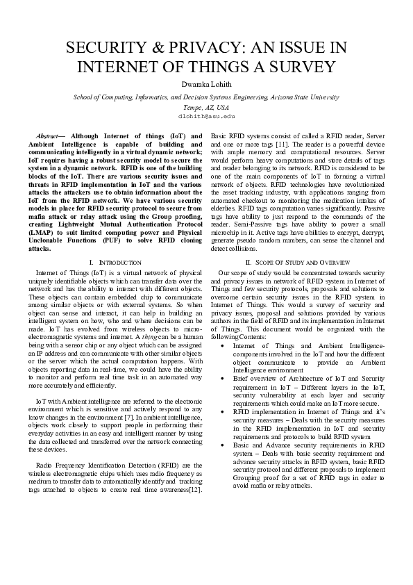 (DOC) SECURITY & PRIVACY: AN ISSUE IN INTERNET OF THINGS A SURVEY